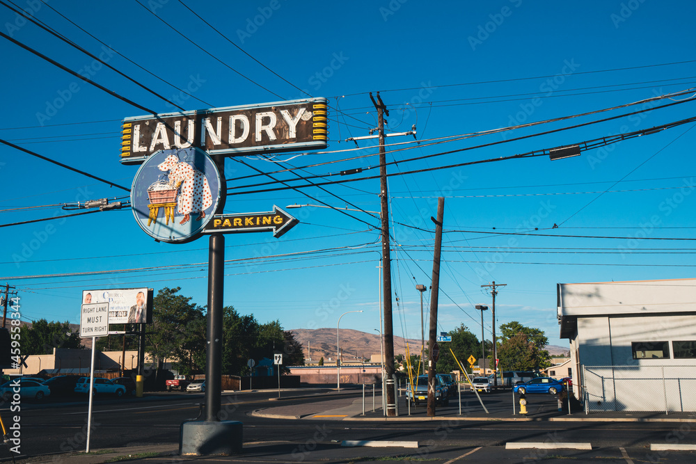 Yakima, Washington - July 6, 2021: Retro vintage laundry sign and ...