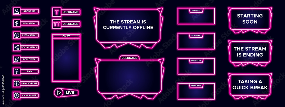 Set of modern design element for overlay game streaming screen panel ...