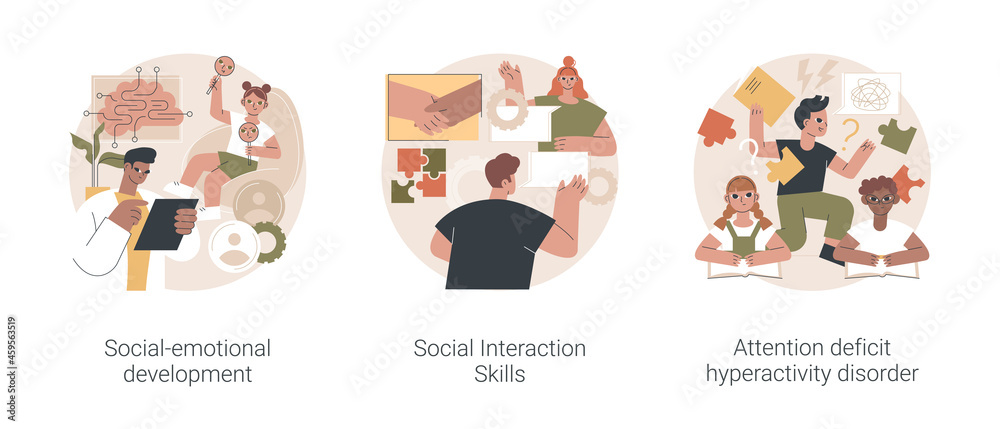 Kids emotional management abstract concept vector illustration set ...