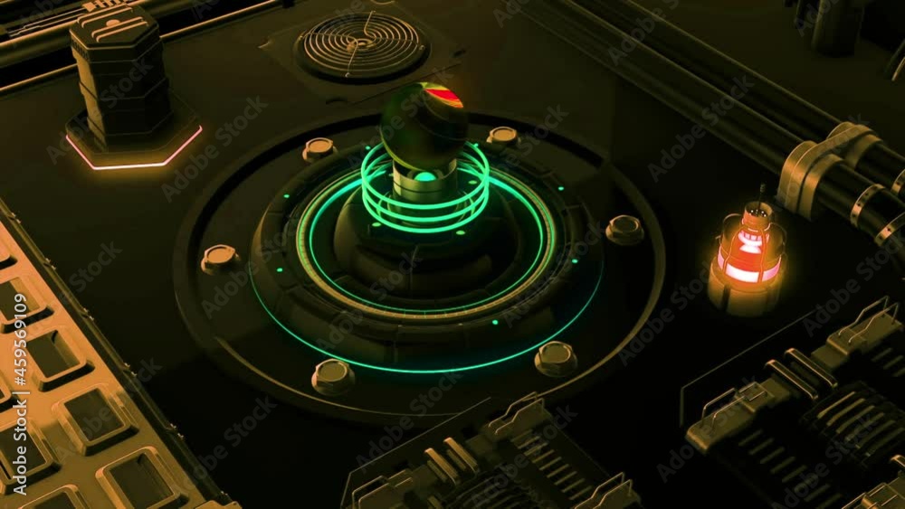 View inside of an alien space ship control panel details, dark abstract ...