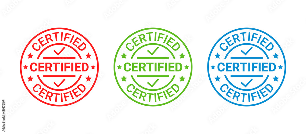 Certified rubber stamp. Vector. Quality mark approval. Checked retro ...