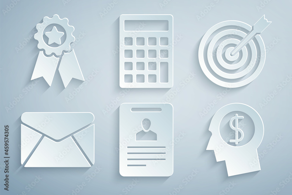 Set Identification badge, Target with arrow, Envelope, Business man ...