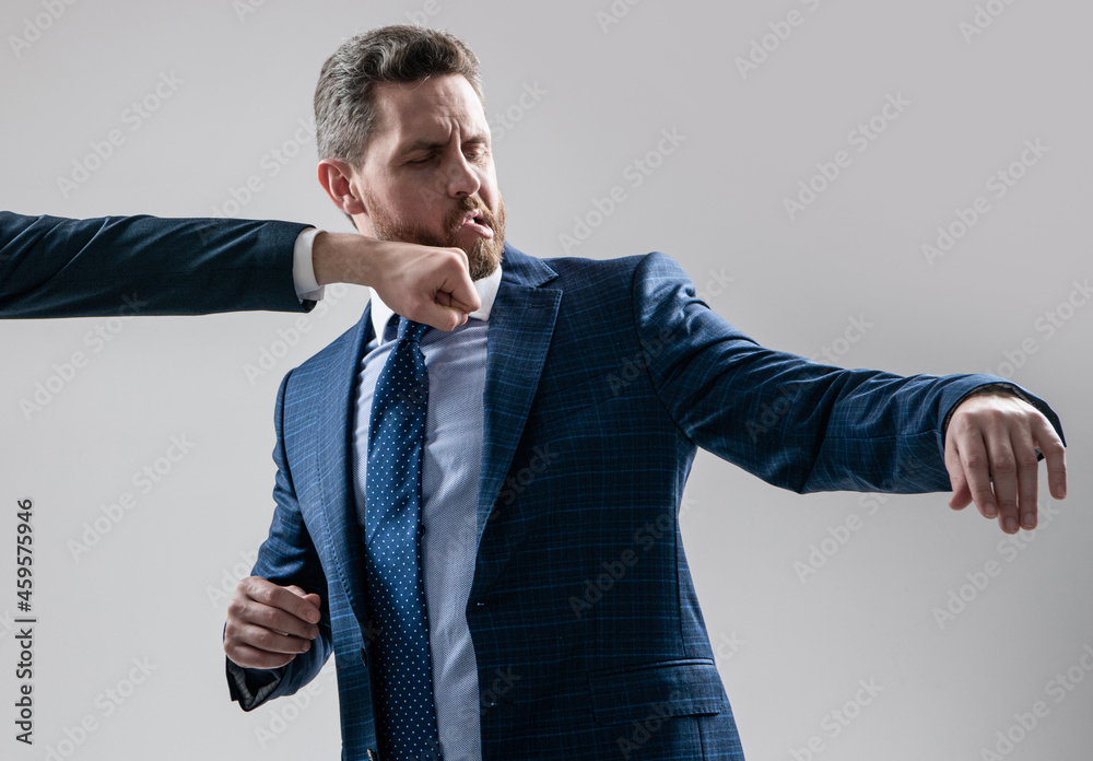 Knockout punch. Professional man got punch in chin. Physical fight ...