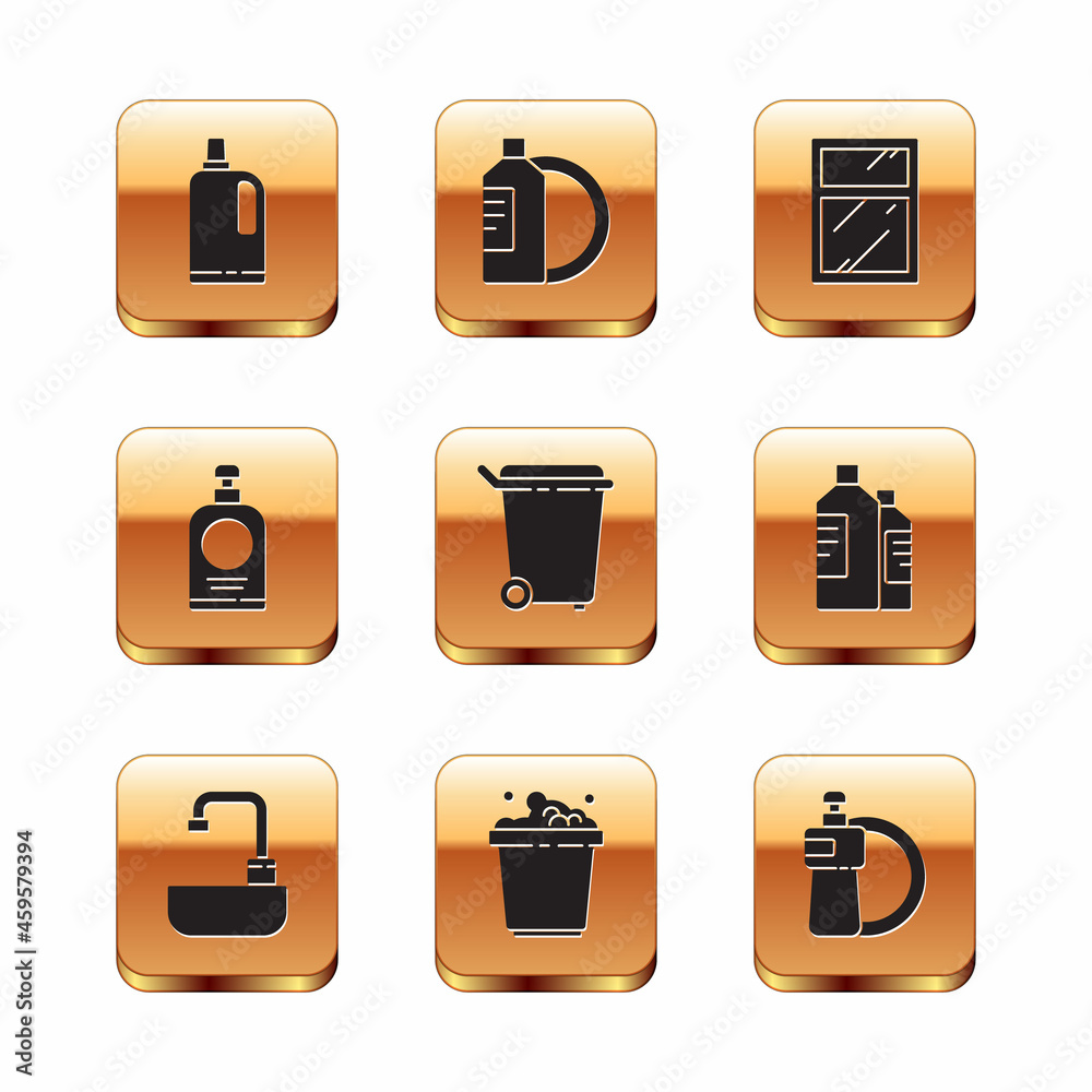 Set Fabric softener, Washbasin with water tap, Bucket soap suds, Trash ...