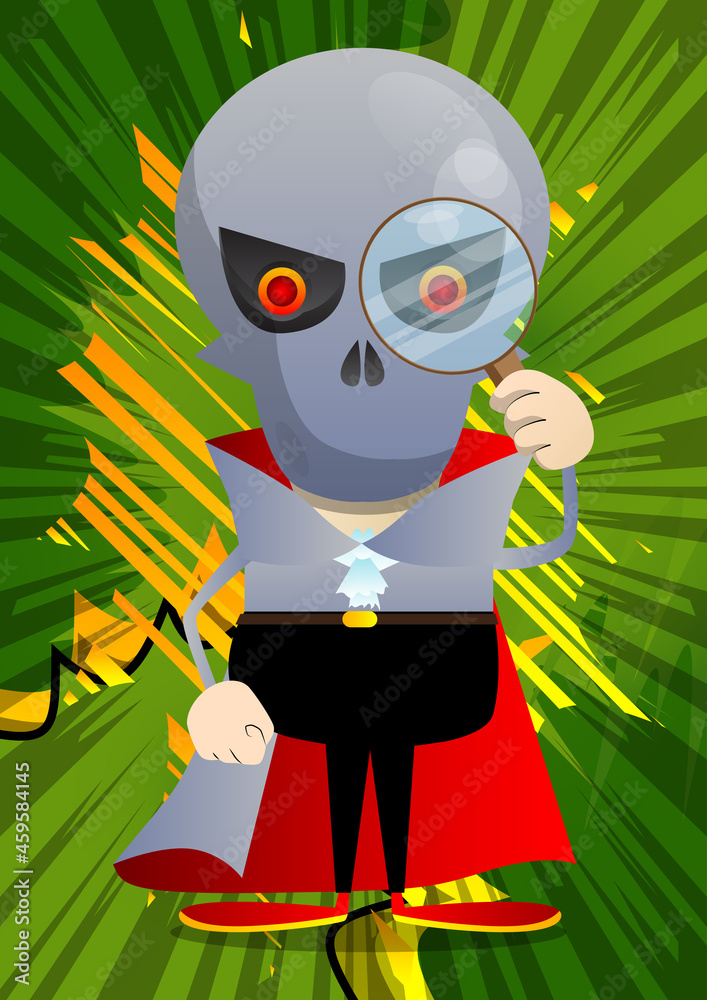 Kids dressed for Halloween holding a magnifying glass. Vector cartoon ...