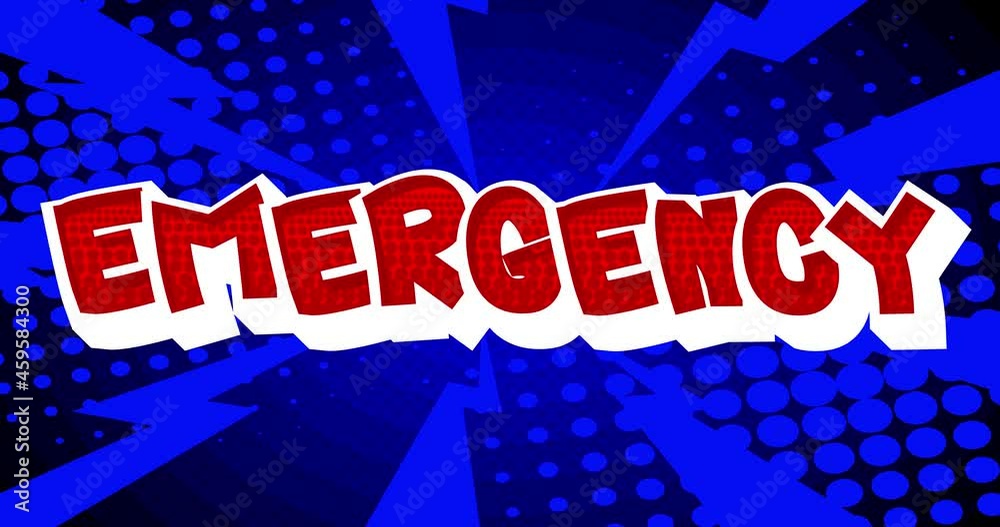 Emergency. Motion poster. 4k animated red Comic book word text changing ...