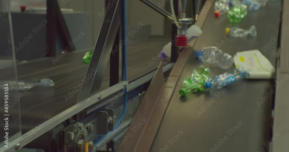 Waste sorting center. recycling of plastic packaging. plastic bottles ...