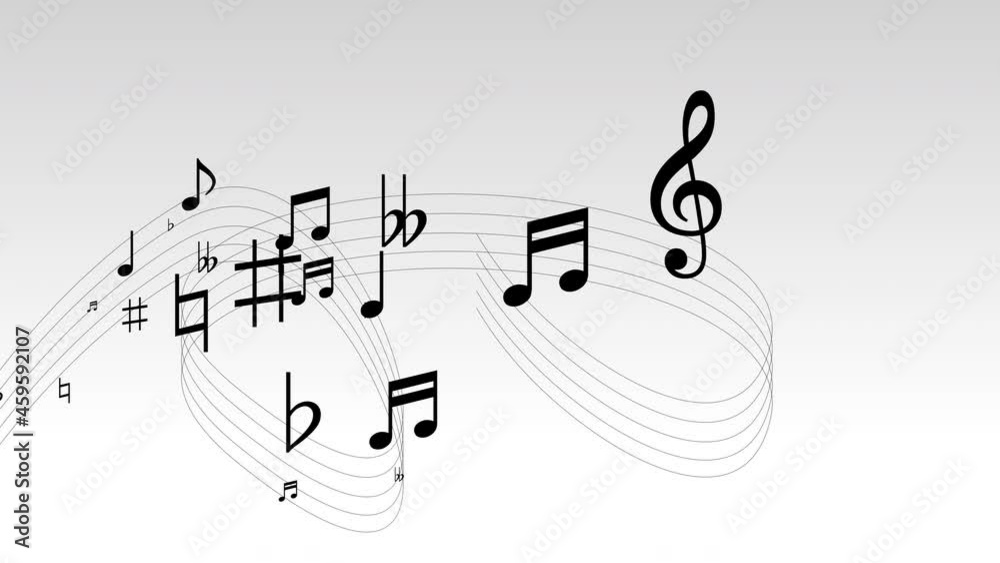 Music Notes Flowing at Musical Lines Animation on White Background and ...