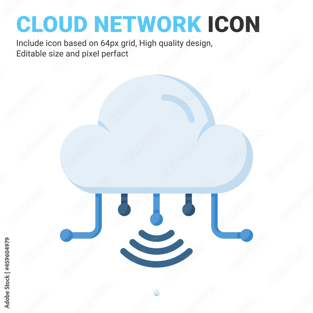 Cloud network icon vector with flat color style isolated on white ...