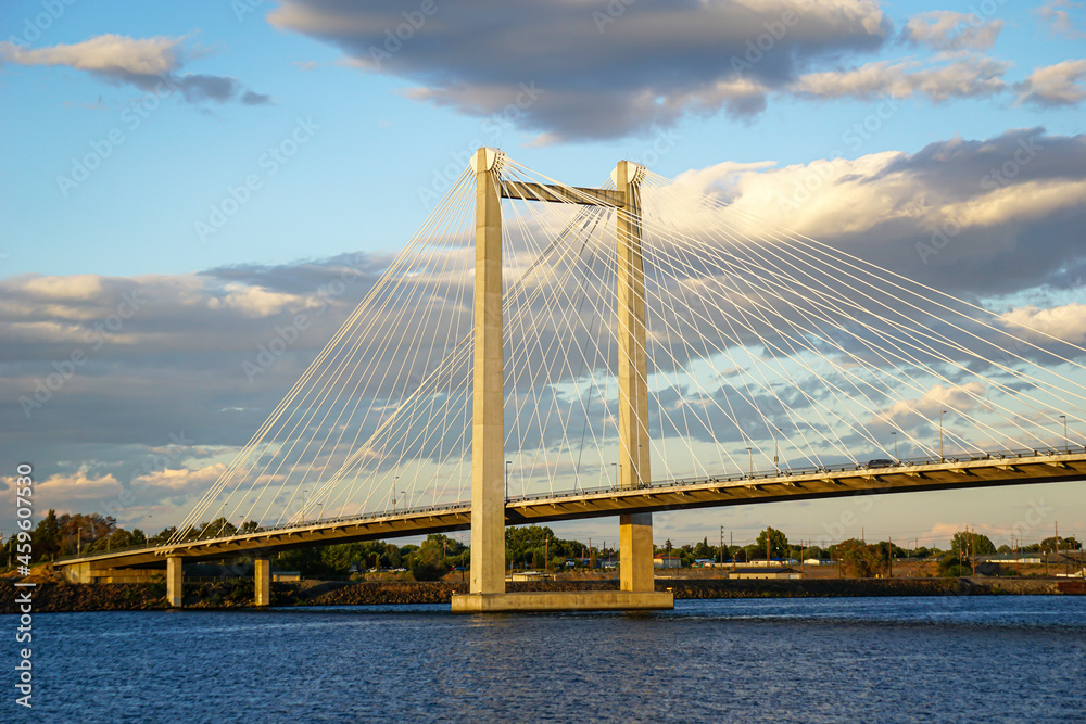 Cable bridge over Columbia river in Tri-Cities Washington State Stock ...