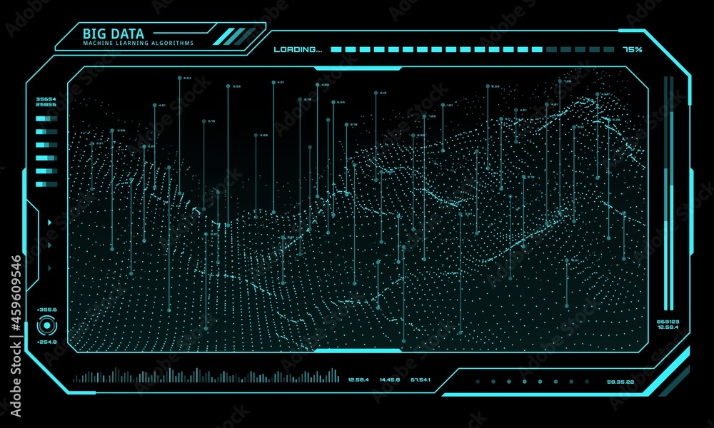 Big Data technology network, futuristic UI HUD on digital display ...