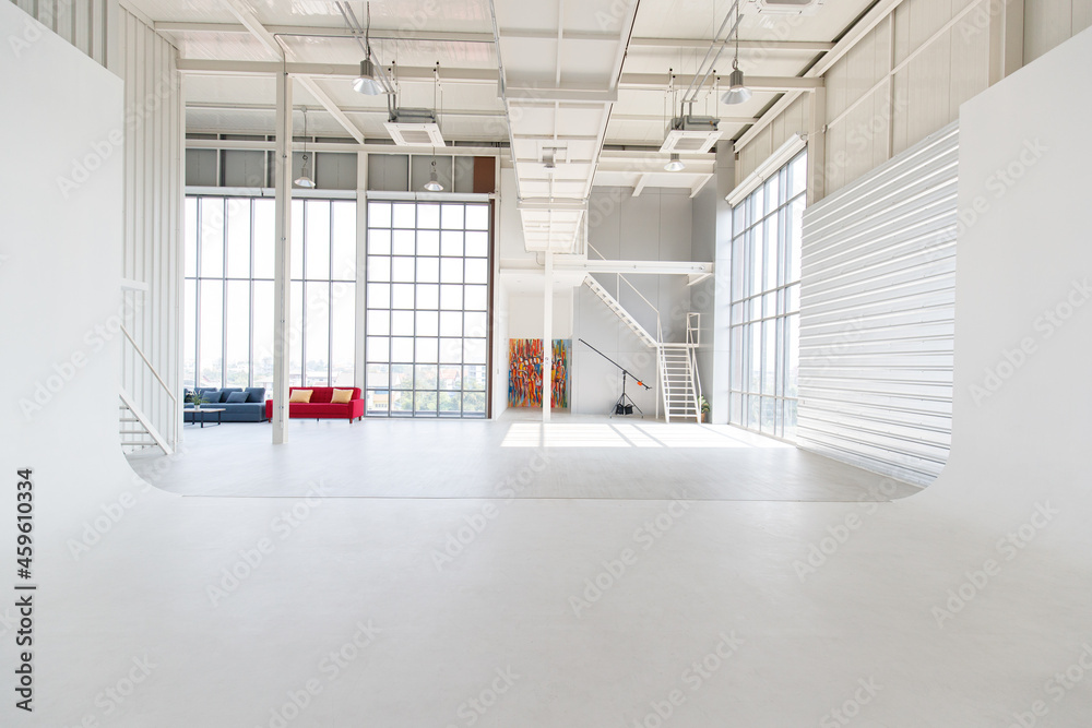 Empty clean two floors indoor interior industrial loft design ...