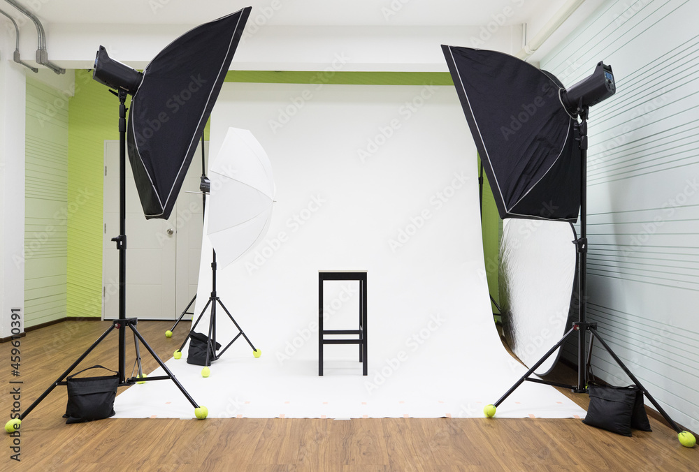 Empty nobody indoor room studio white photoshoot scene with ...