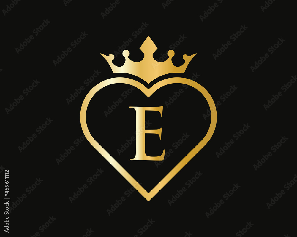 Letter E Logo With Crown and Love Shape. Heart Letter E Logo Design ...