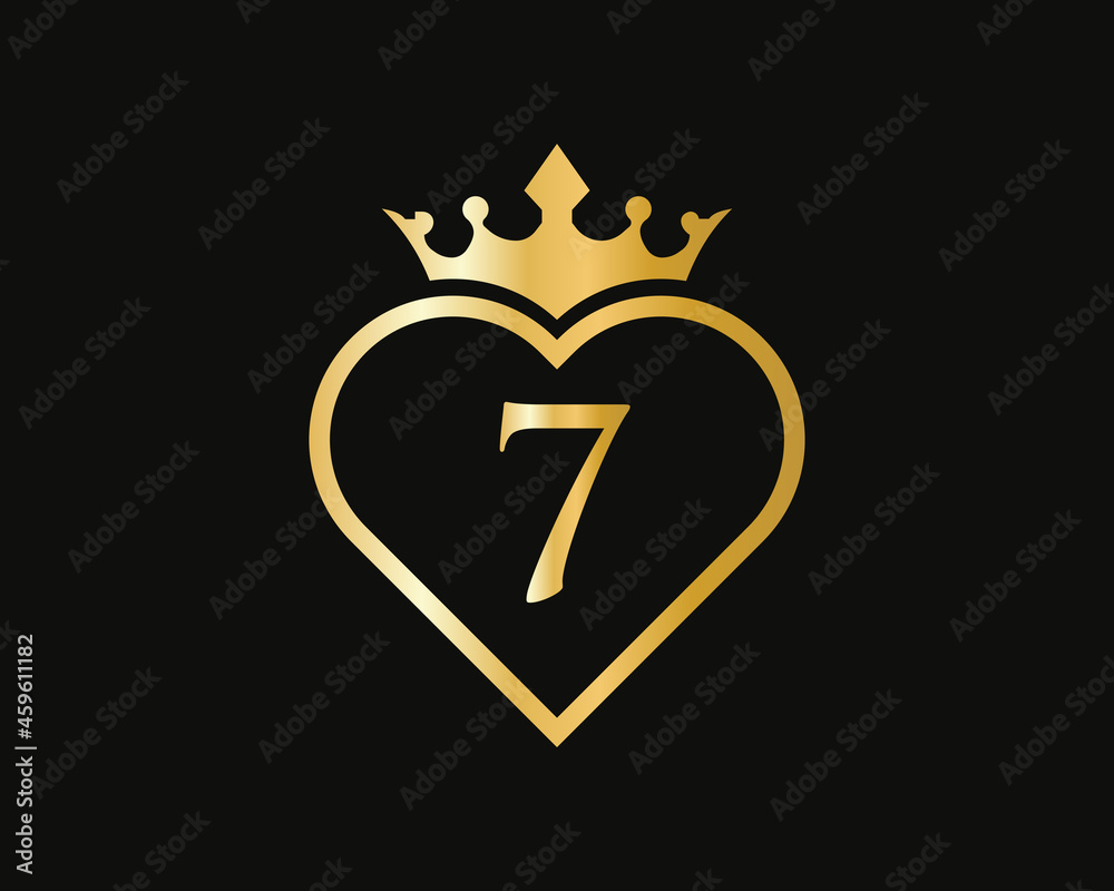 Letter 7 Logo With Love Shape. Heart Letter 7 Logo Design, Gold, Beauty ...