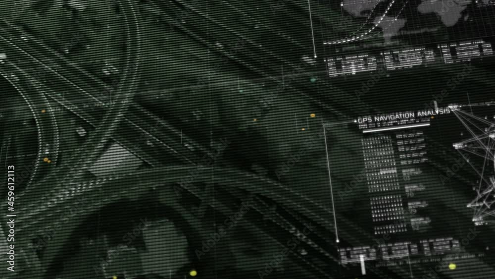 Futuristic HUD satellite view of traffic surveillance on a busy ...