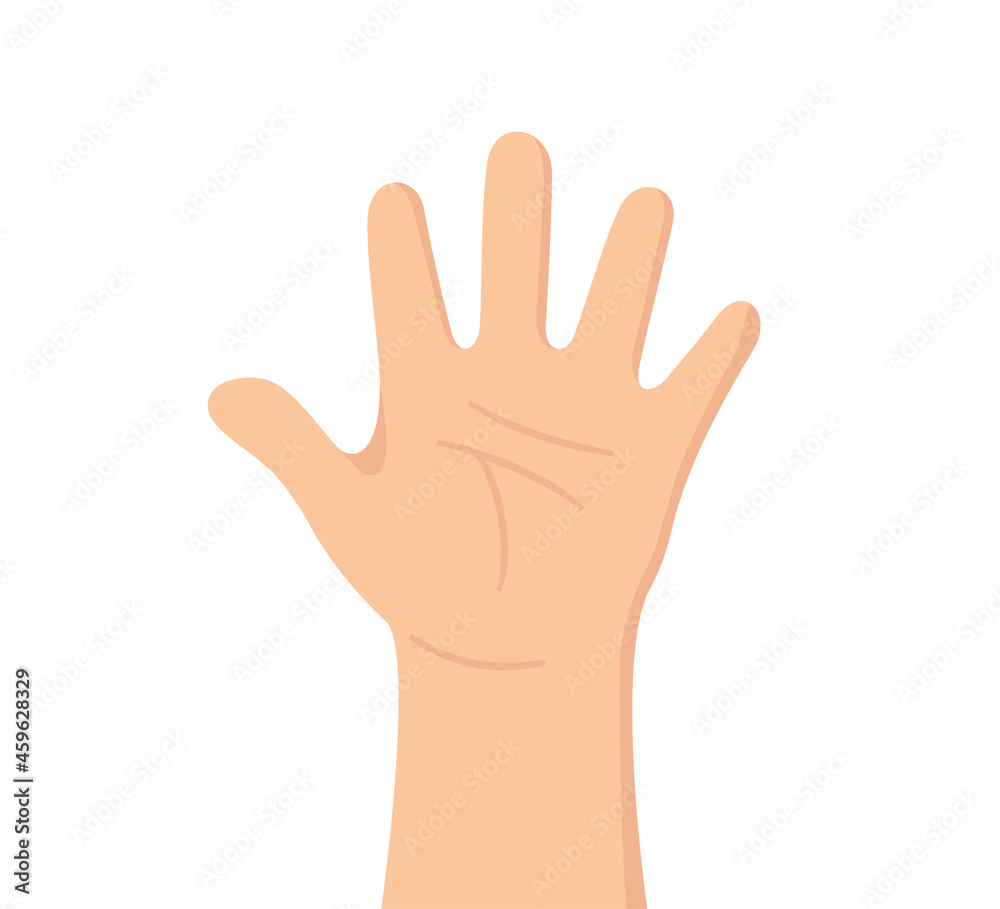 Human hand with five fingers. The palm is like a sense organ. Part of ...