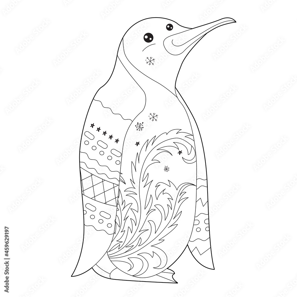 Fancy penguin on white background. Contour illustration for coloring ...