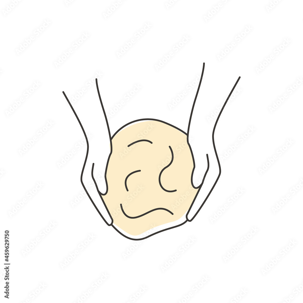 Kneading dough outline icon. Hands and batter. Homemade bakery. Making ...
