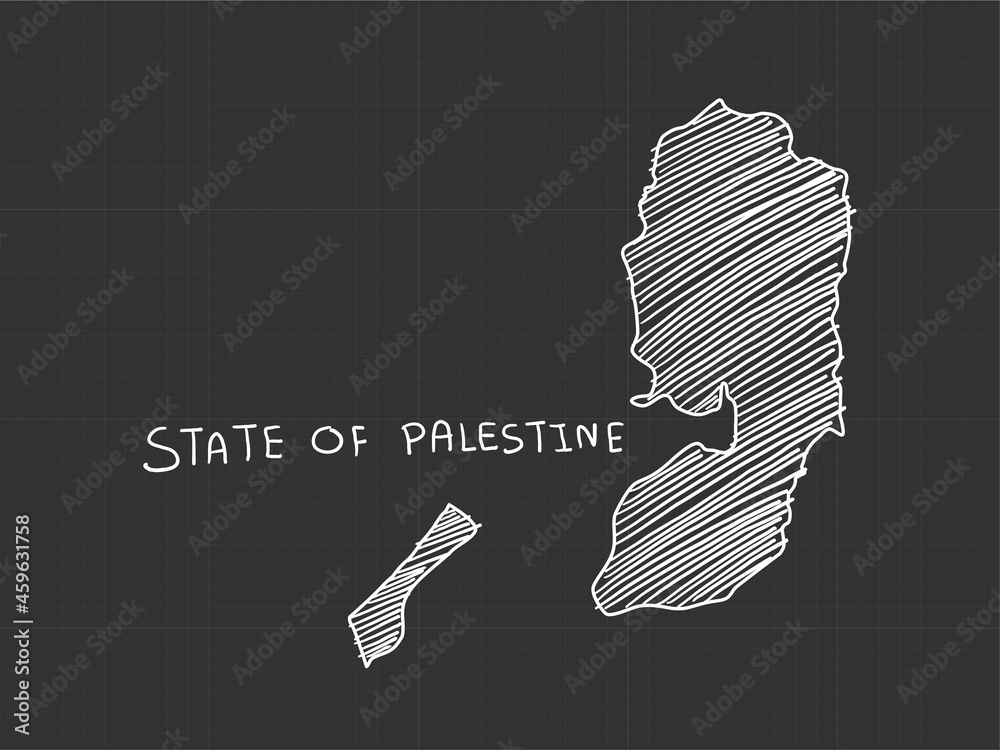 State of Palestine map freehand sketch on black background. Stock ...