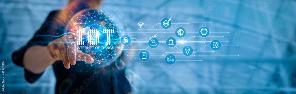 .Internet of thing develop smart solution to people life. Businessman ...