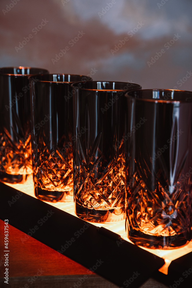 unusual dark tall glasses with patterns with a bottom LED warm ...