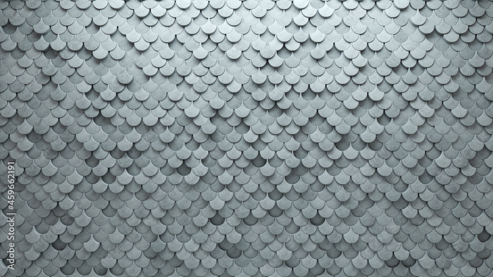 Concrete, Semigloss Mosaic Tiles arranged in the shape of a wall. Fish ...