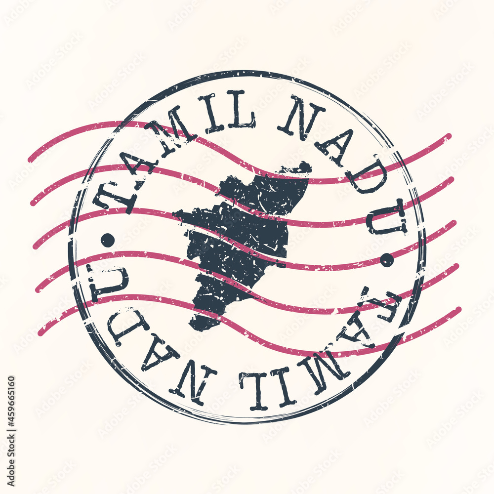 Tamil Nadu, India Stamp Map Postal. Silhouette. Passport Round Design ...