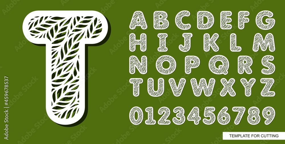 Letter T made of leaves. Eco font for spring, summer, autumn. Theme of ...