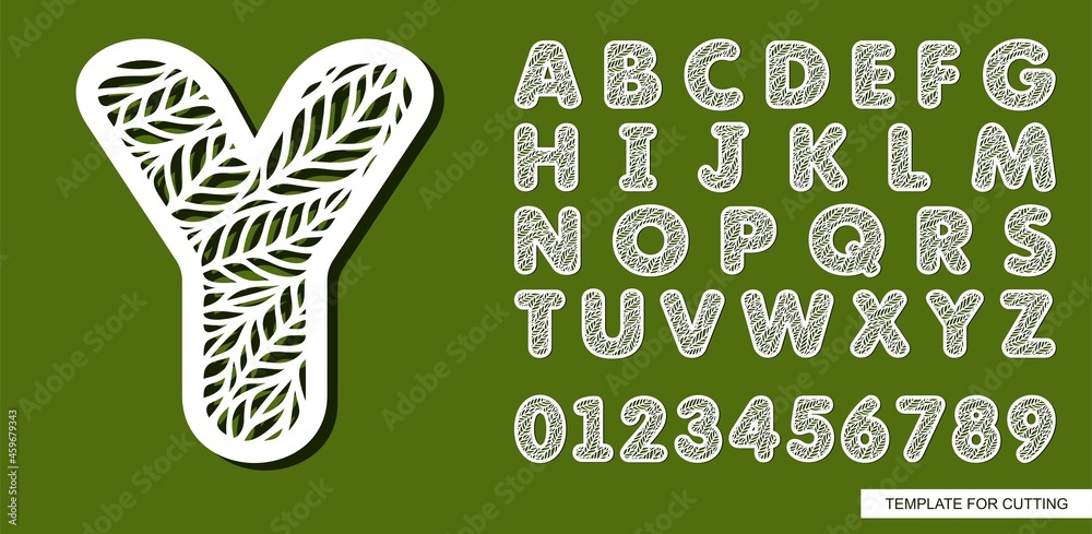 Letter Y made of leaves. Eco font for spring, summer, autumn. Theme of ...