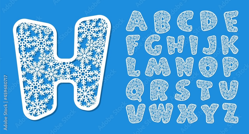Letter H made from snowflakes. Winter font for Christmas greetings, New ...