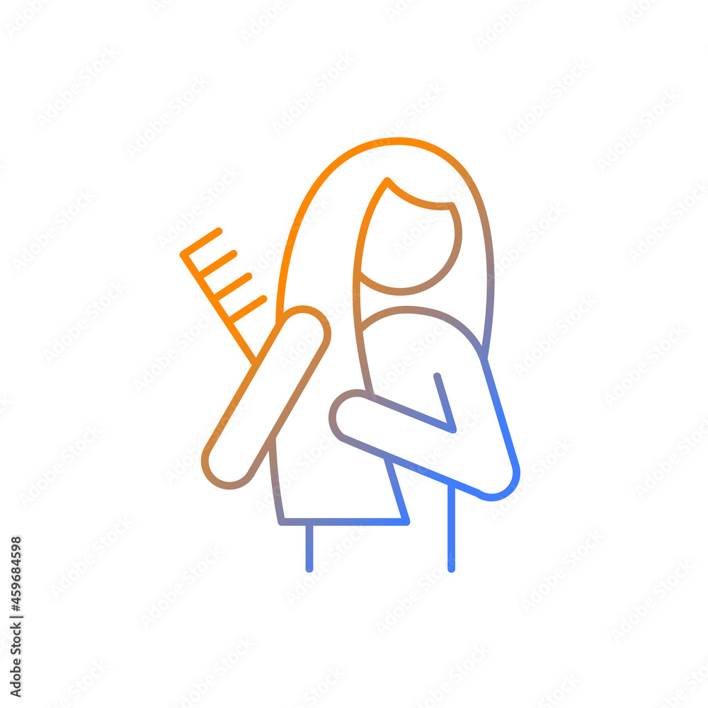 Brush hair gradient linear vector icon. Girl combing long hair. Healty ...