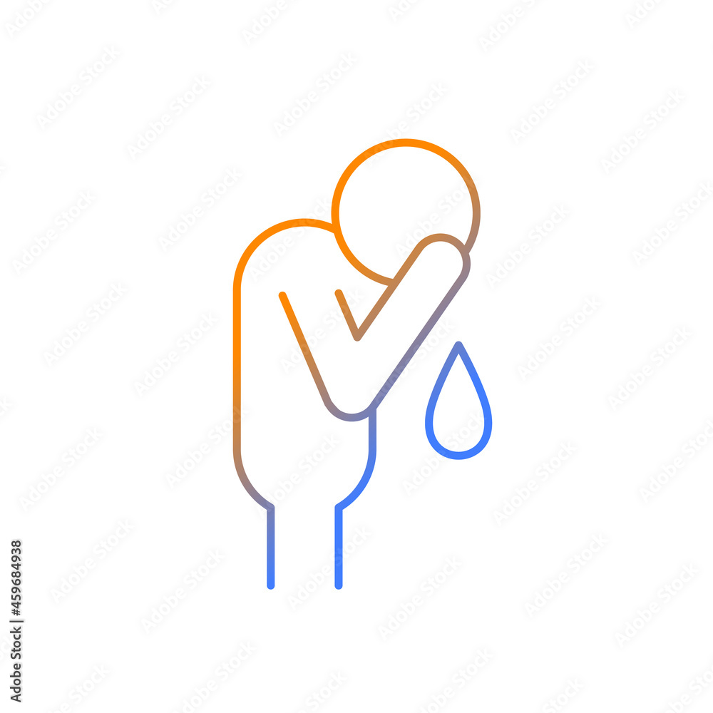 Cry gradient linear vector icon. Experiencing negative emotions. Crying ...
