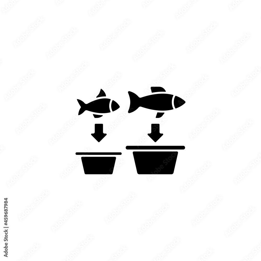 Fish sorting black glyph icon. Grading and separating seafood products ...