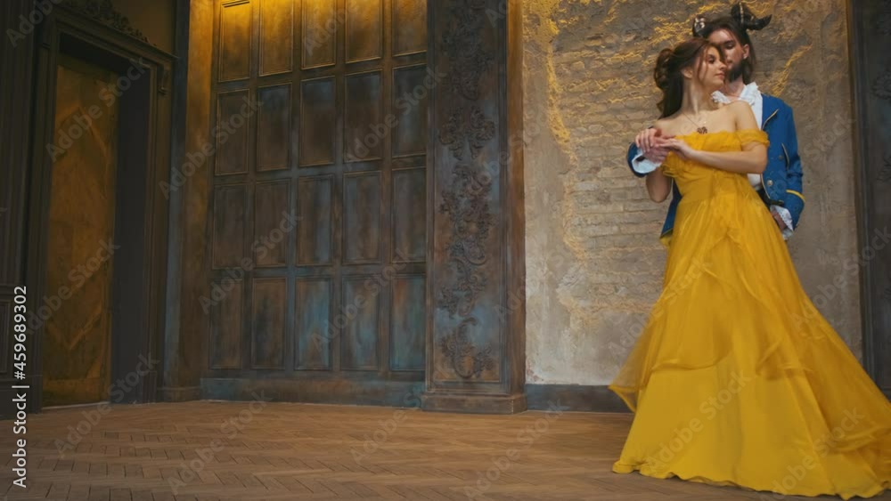 Video „Fairytale couple dancing in ancient medieval castle. Fantasy ...