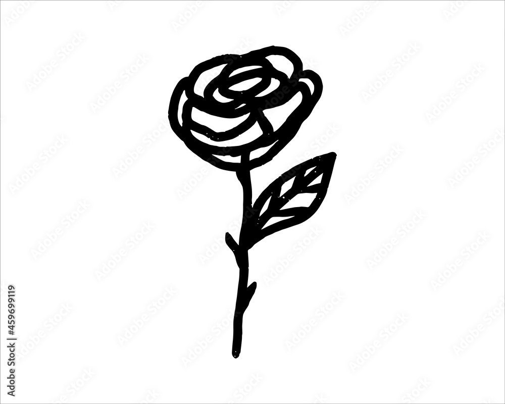 rose illustration in a simple doodle line drawing. a vector drawing of ...