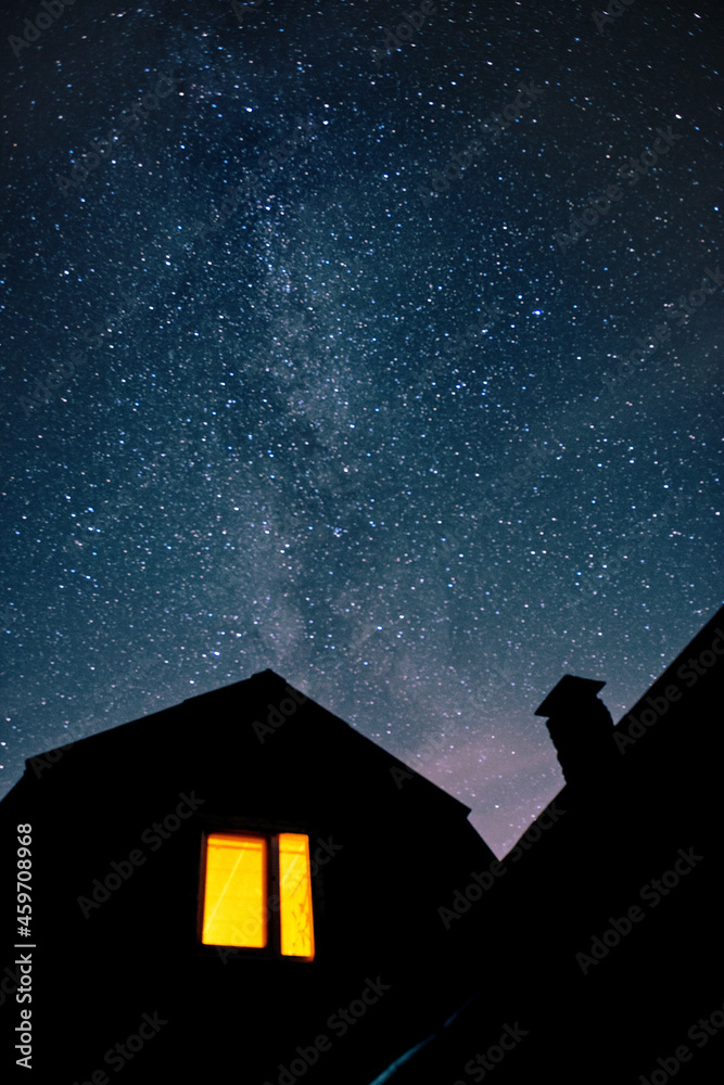 The Milky Way. summer night sky with stars. Starfall.The Perseids, one ...