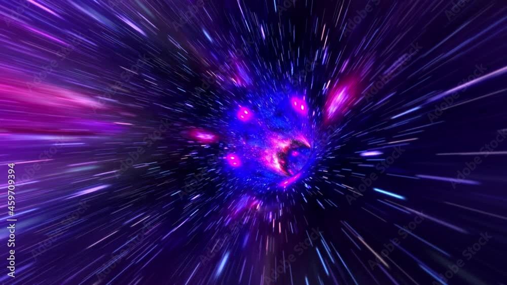 Abstract purple blue hyperspace warp tunnel through time and space ...