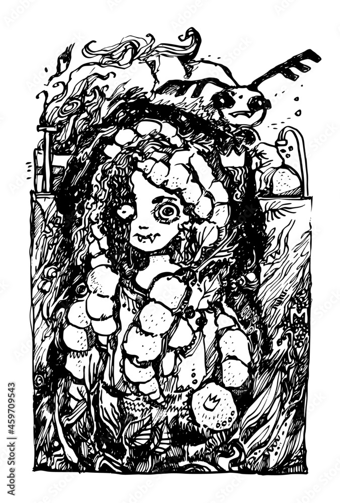 Doodle illustration with a boy and maggots, dark gothic tattoo drawing ...