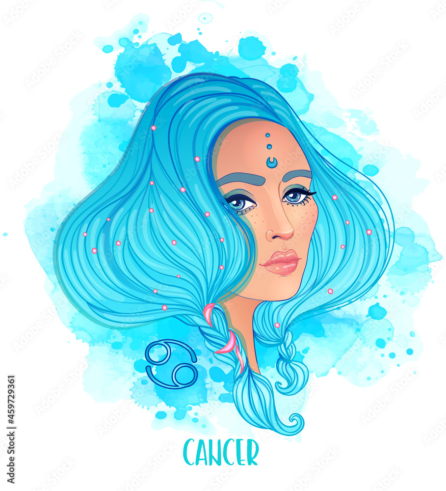 Cancer astrological sign as a beautiful girl. Vector illustration over ...