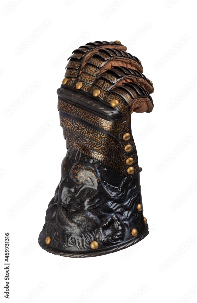 Medieval knightly brown plate gauntlet from Italian armor, in the form ...
