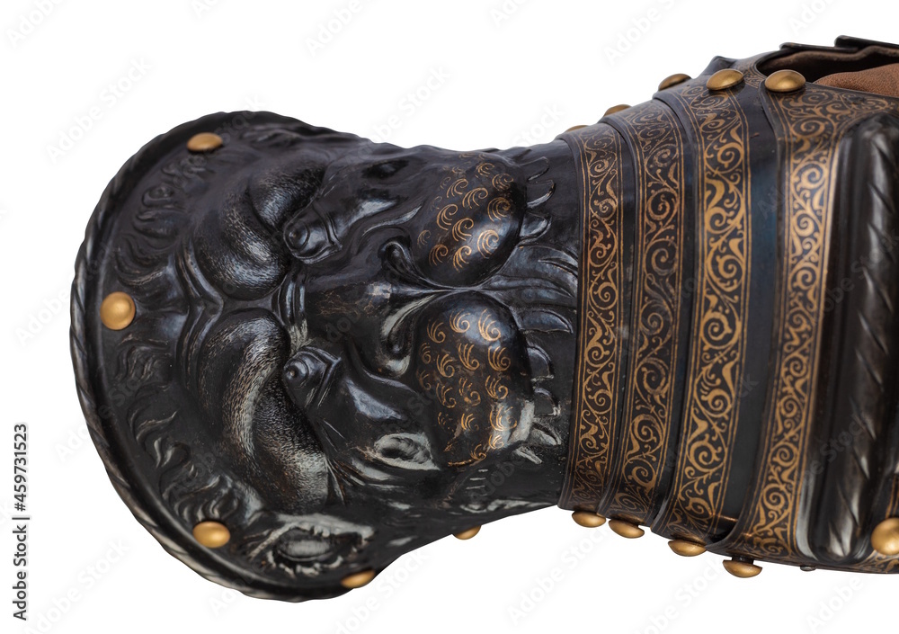 Medieval knightly brown plate gauntlet from Italian armor, in the form ...