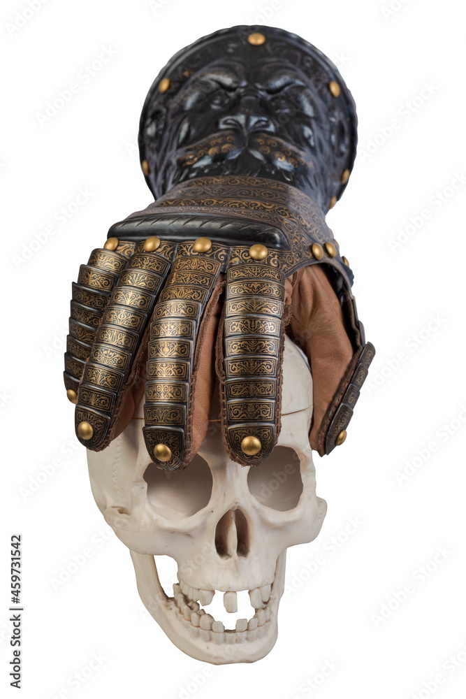 Medieval knightly brown plate gauntlet from Italian armor, in the form ...