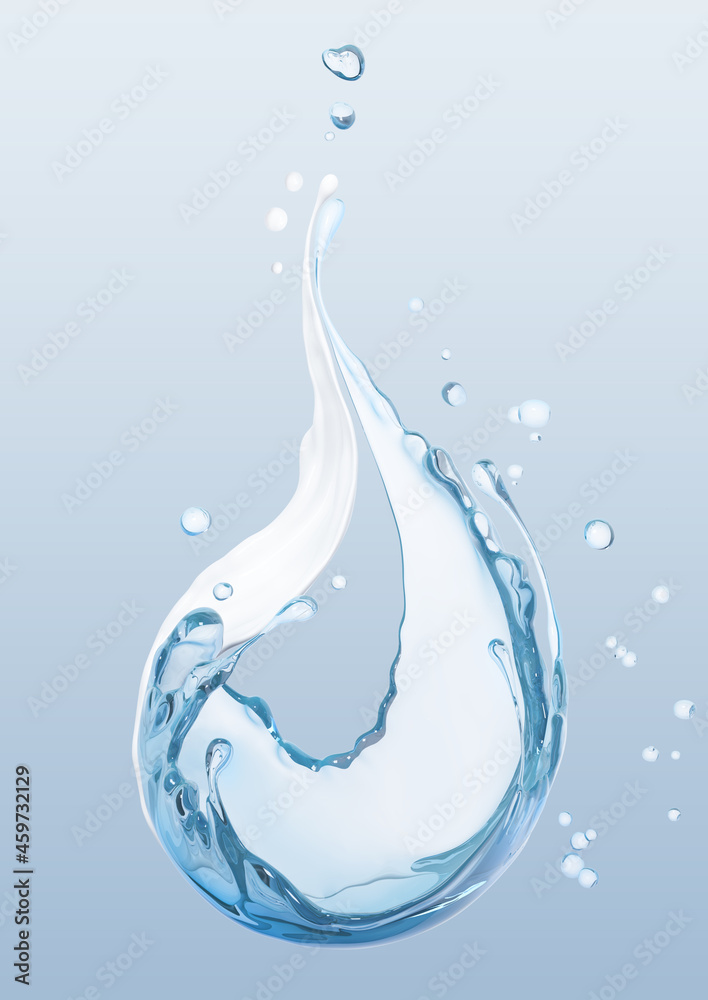 Cream splash and plashing of water illustration isolated on blue ...