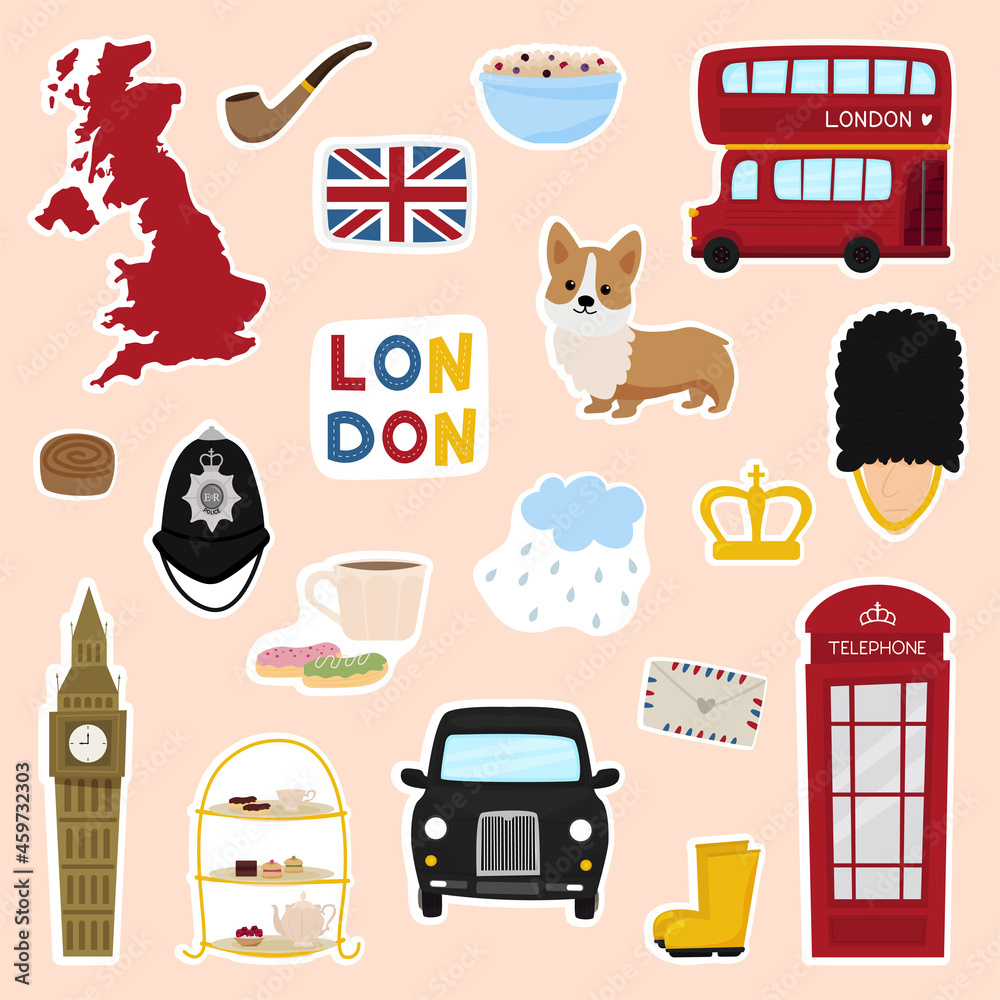 Poster London traditional symbols. London Design Elements – Wall Art ...