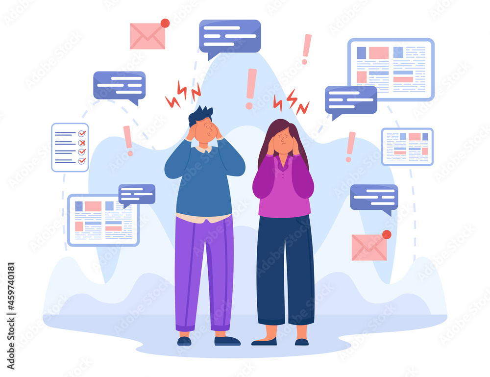 Sad cartoon characters telling to stop spreading fake news. Noise from ...