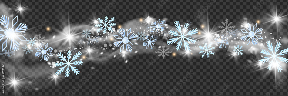 Christmas snow wind vector border, winter white blizzard frame, holiday ...