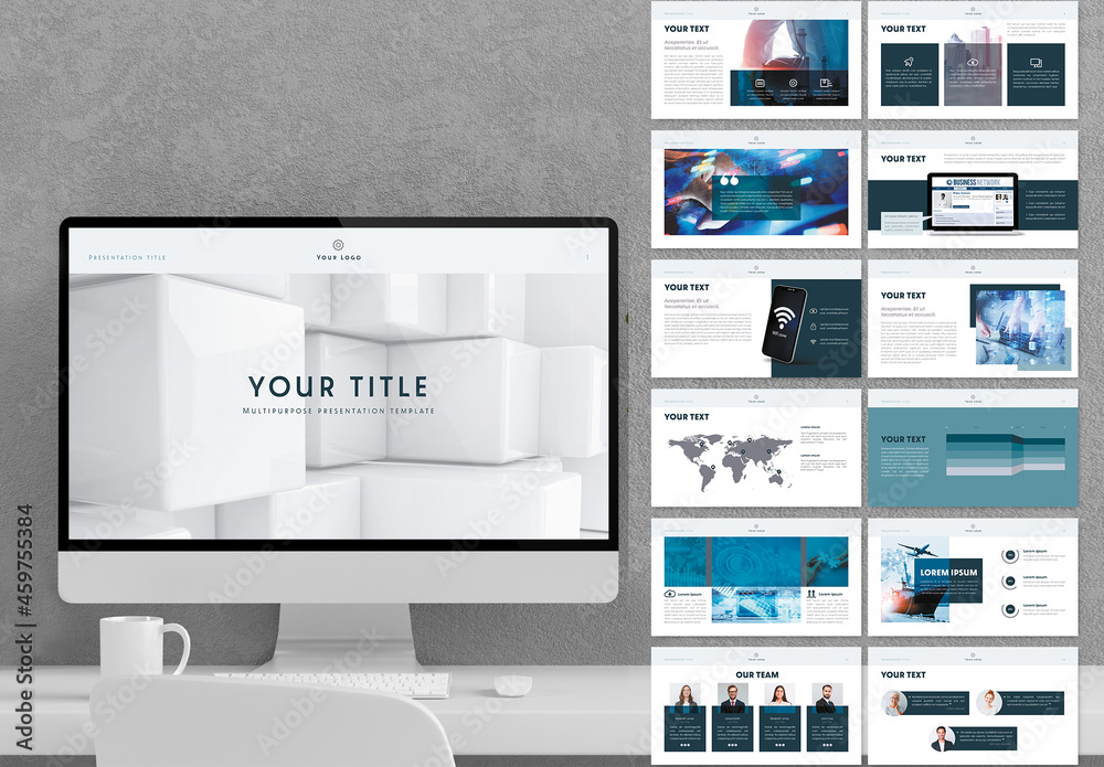 Multipurpose Grey and Blue Presentation Stock Template | Adobe Stock