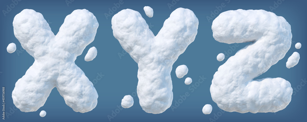 Snowy alphabet with letters Z, Y, Z. Lettes made of snow. Winter font ...