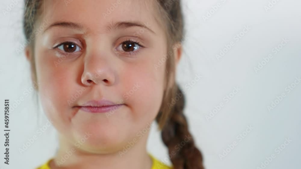 kid girl face portrait. happy family a close-up home kid dream concept ...